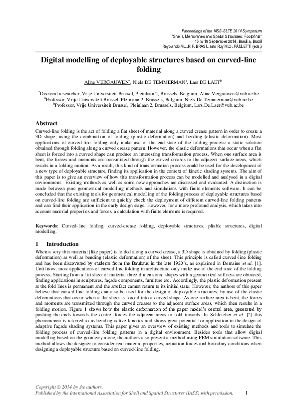(PDF) Digital modelling of deployable structures based on curved-line folding