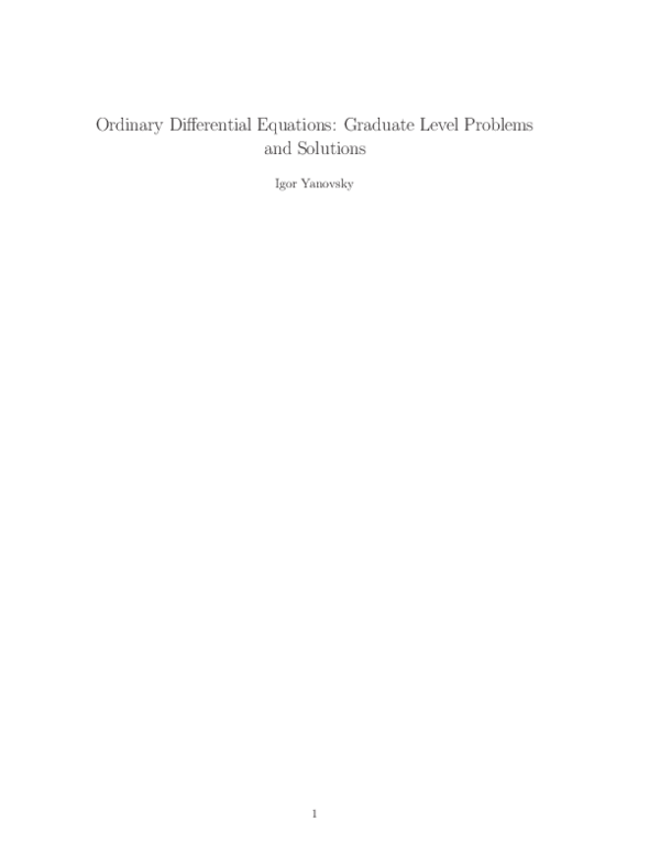 (PDF) Ordinary Differential Equations: Graduate Level Problems and ...