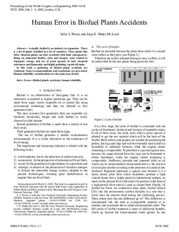 (PDF) Human Error in Biofuel Plants Accidents