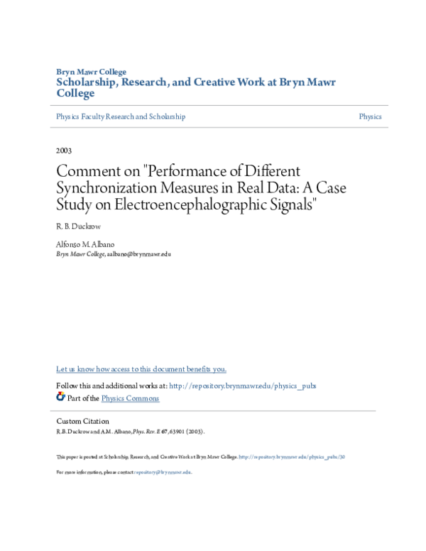 Pdf Comment On Performance Of Different Synchronization Measures In