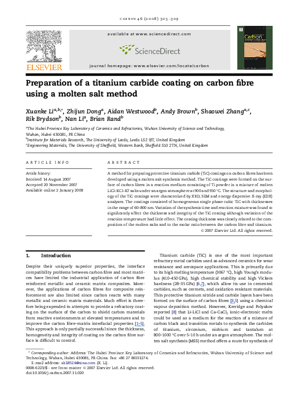 (PDF) Preparation of a titanium carbide coating on carbon fibre using a ...