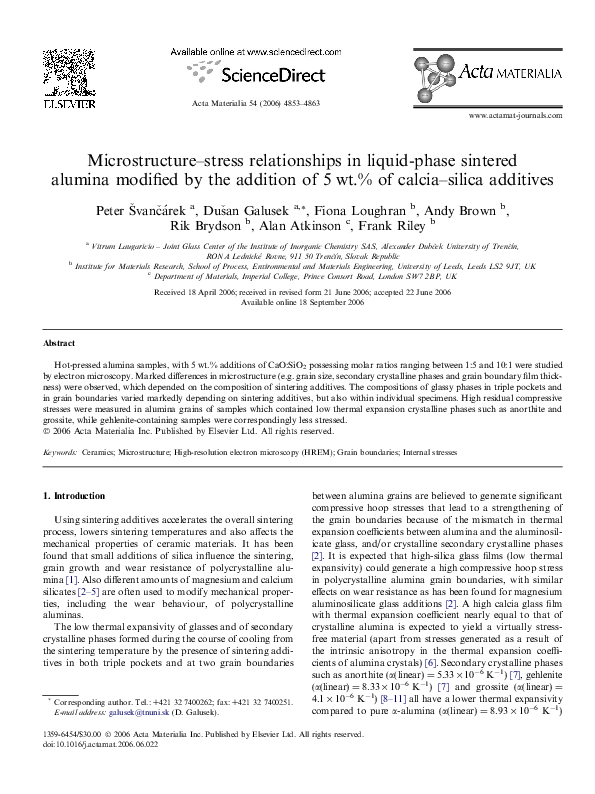 Pdf Microstructure Stress Relationships In Liquid Phase Sintered Alumina Modified By The