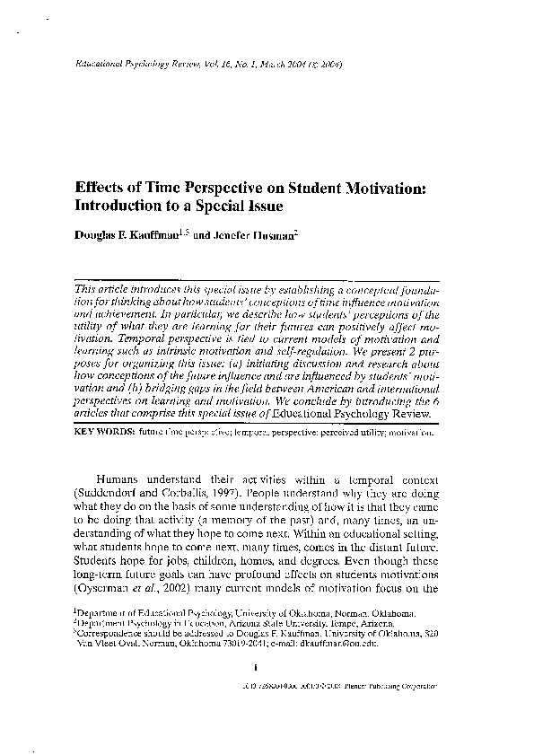 (PDF) Effects of Time Perspective on Student Motivation: Introduction ...