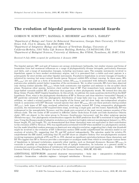 (PDF) The evolution of bipedal postures in varanoid lizards: EVOLUTION ...