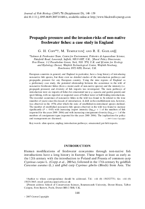 (PDF) Propagule pressure and the invasion risks of non-native freshwater fishes: a case study in ...