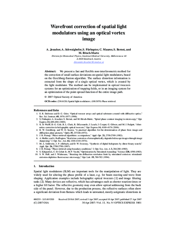 (PDF) Wavefront correction of spatial light modulators using an optical vortex image