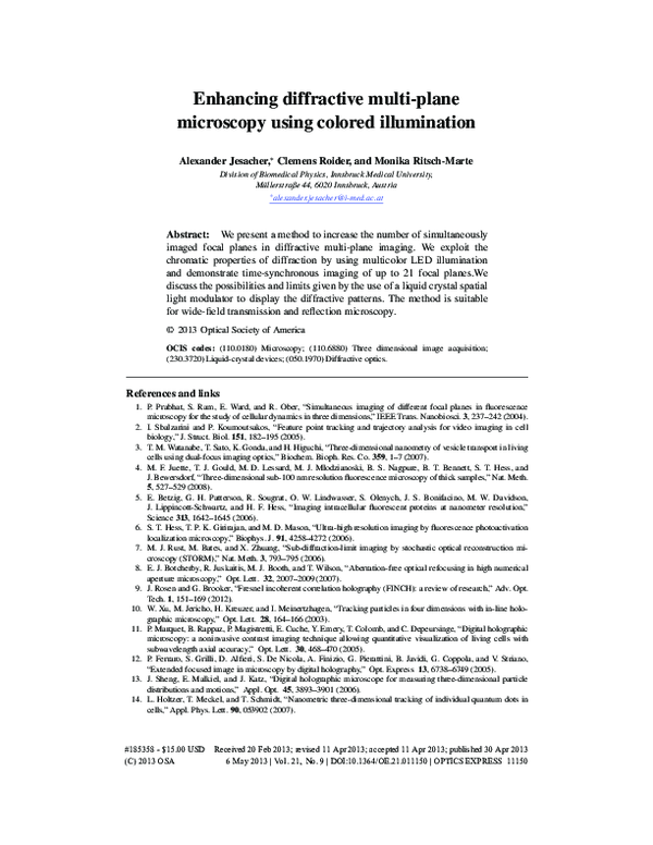 Pdf Enhancing Diffractive Multi Plane Microscopy Using Colored Illumination