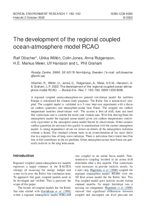 (PDF) The Development of the Regional Coupled Ocean-Atmosphere Model RCAO