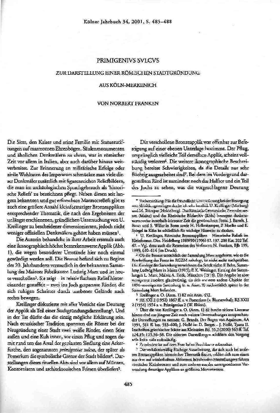 (PDF) Primigenius sulcus. Zur Darstellung einer römischen Stadtgründung ...