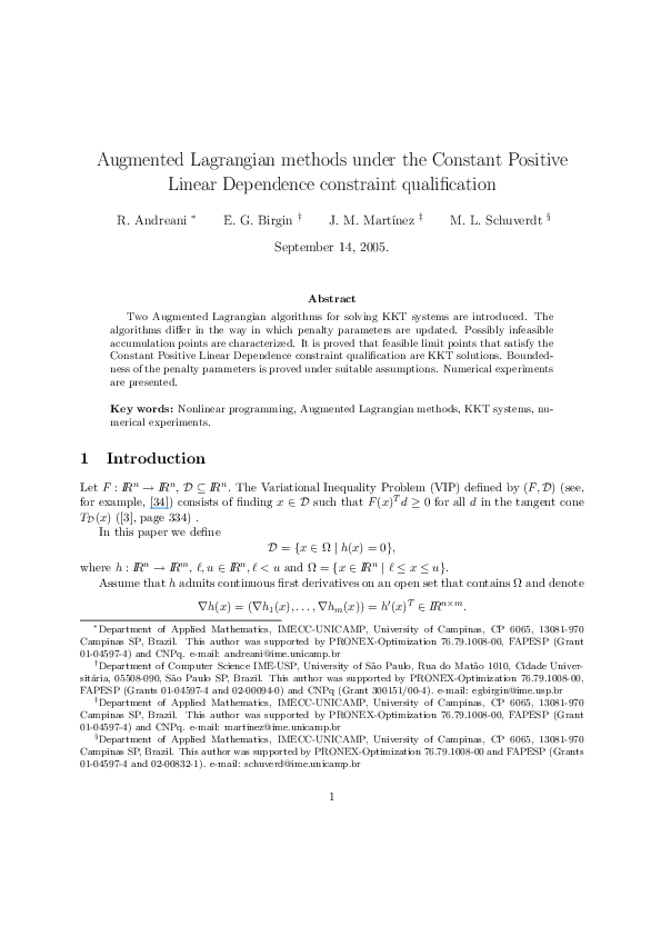 Pdf Augmented Lagrangian Methods For Kkt Systems