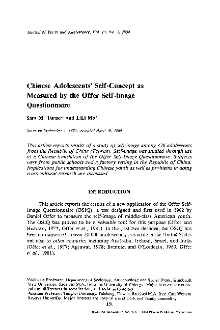 (PDF) Chinese adolescents' self-concept as measured by the offer self ...