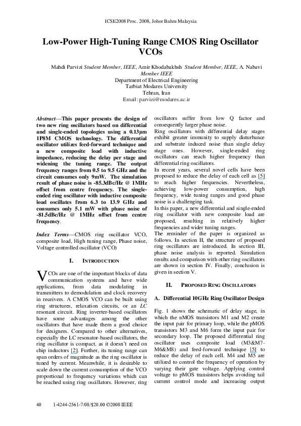 (PDF) Low-power high-tuning range CMOS ring oscillator VCOs
