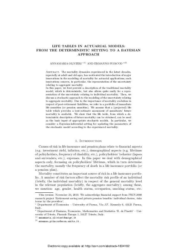 (PDF) Life tables in actuarial models: from the deterministic setting ...