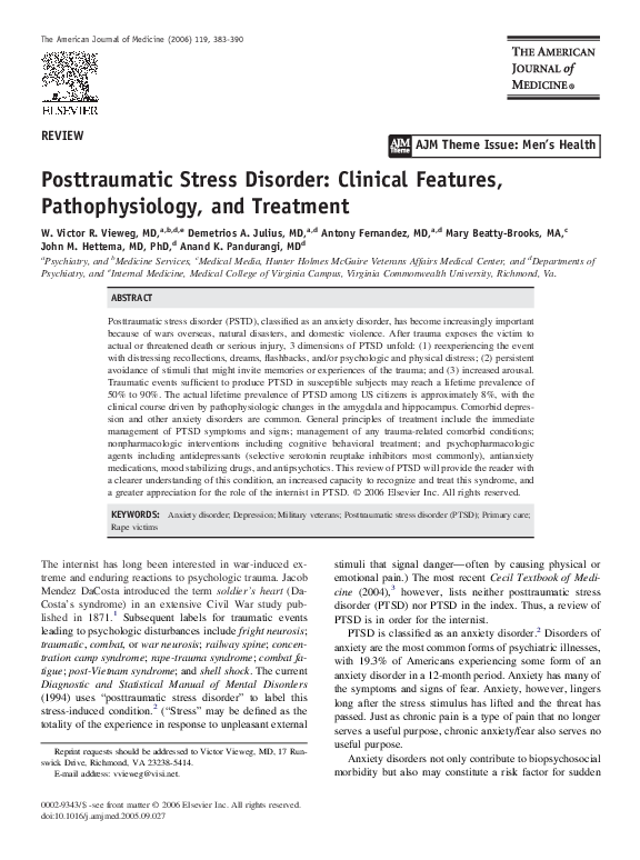 (PDF) Posttraumatic Stress Disorder: Clinical Features, Pathophysiology, and Treatment