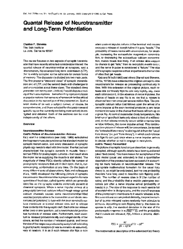 (PDF) Quantal release of neurotransmitter and long-term potentiation