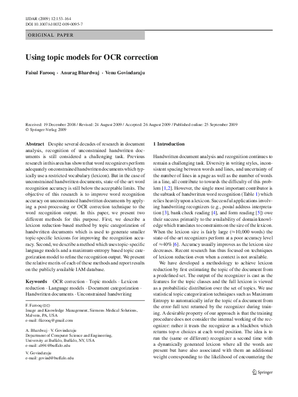 (PDF) Using topic models for OCR correction