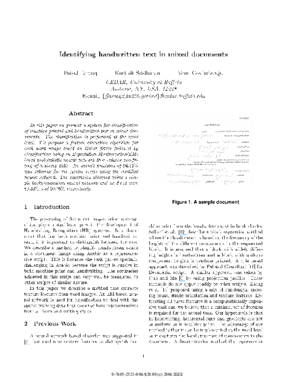 (PDF) Identifying Handwritten Text in Mixed Documents