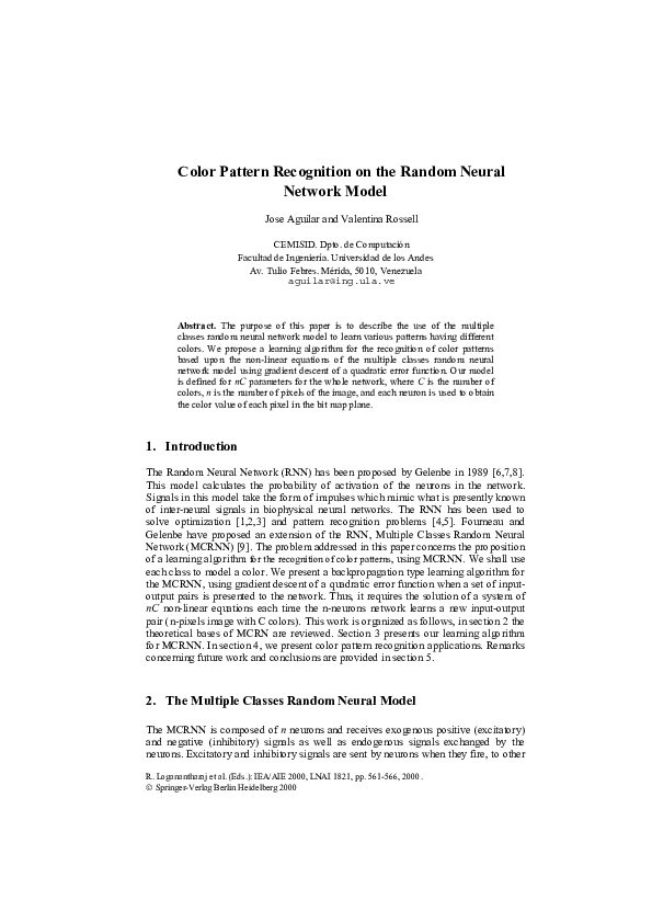 (PDF) Color Pattern Recognition on the Random Neural Network Model | Jose Aguilar - Academia.edu