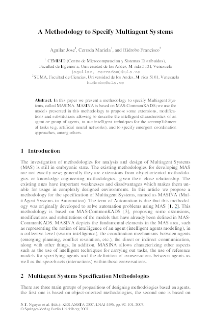 (PDF) A Methodology to Specify Multiagent Systems