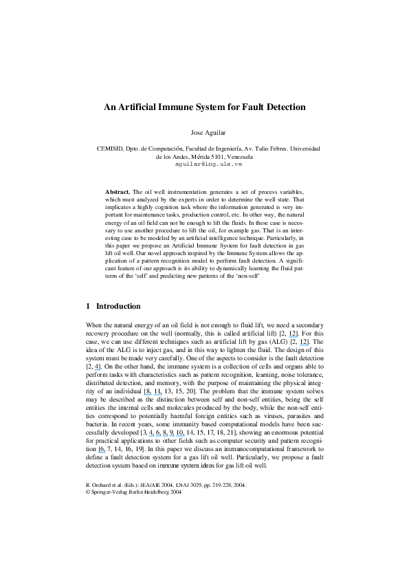 (PDF) An Artificial Immune System for Fault Detection