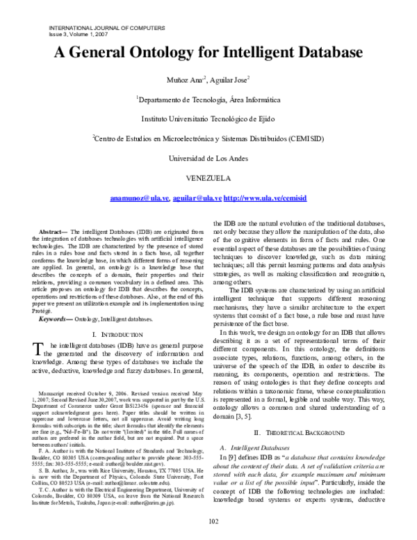 (PDF) Ontological Model for Intelligent Database