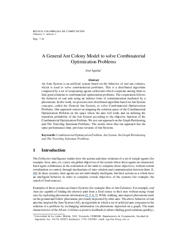 (PDF) A General Ant Colony Model to solve Combinatorial Optimization Problems