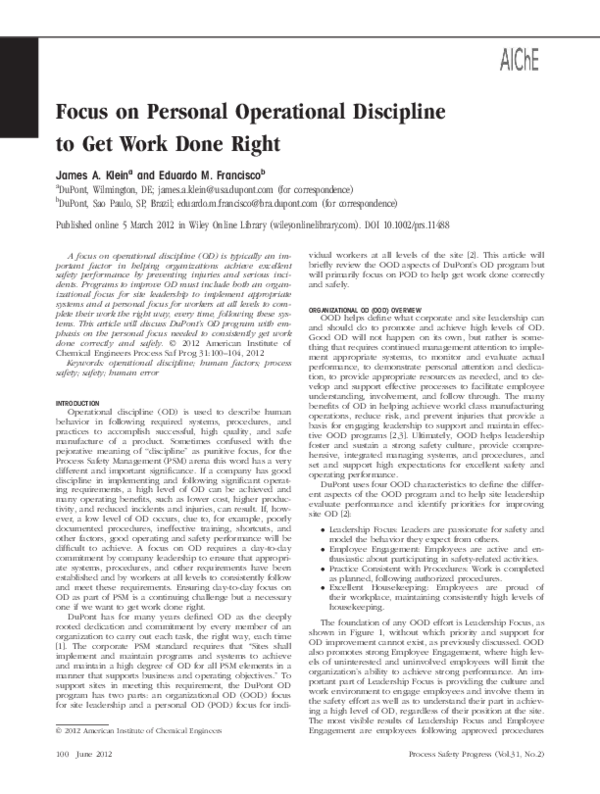 (PDF) Focus on Personal Operational Discipline to Get Work Done Right