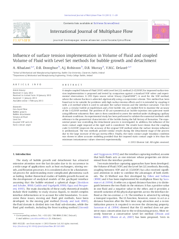 (PDF) Influence of surface tension implementation in Volume of Fluid and coupled Volume of Fluid ...