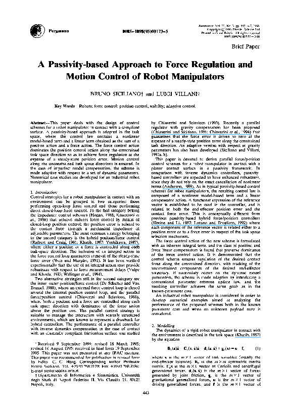 (PDF) A passivity-based approach to force regulation and motion control of robot manipulators