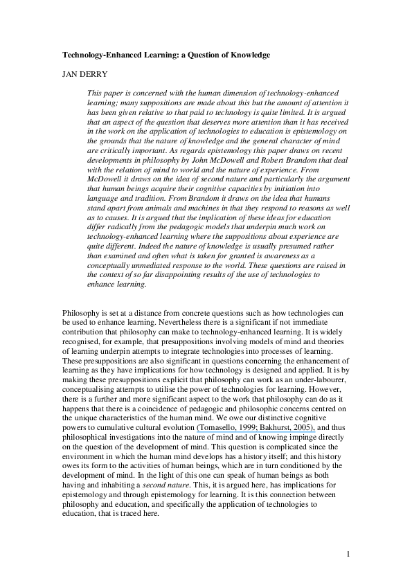 (PDF) Technology-Enhanced Learning: A Question of Knowledge