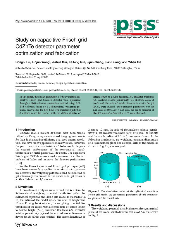 (PDF) Study on capacitive Frisch grid CdZnTe detector parameter optimization and fabrication