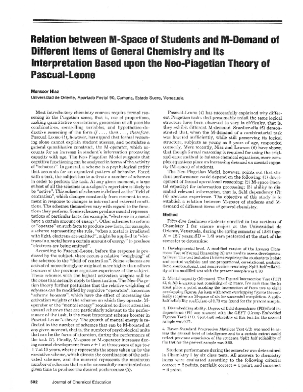 (PDF) Relation between M space of students and M demand of different items of general chemistry ...