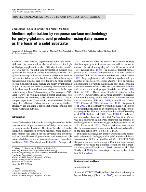 (PDF) Medium optimization by response surface methodology for poly-γ ...