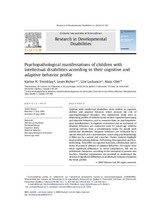 (PDF) Psychopathological manifestations of children with intellectual ...