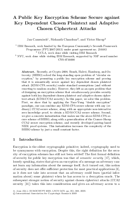(PDF) A Public Key Encryption Scheme Secure against Key Dependent Chosen Plaintext and Adaptive ...