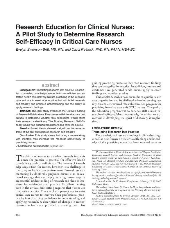 (PDF) Research Education for Clinical Nurses: A Pilot Study to ...