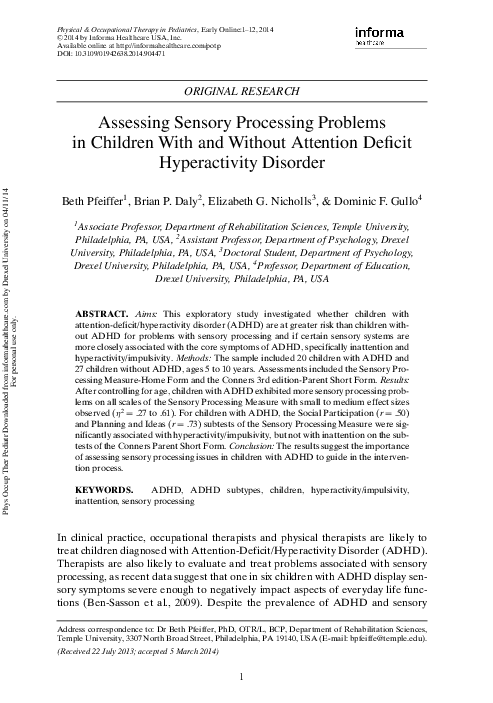 (PDF) Assessing Sensory Processing Problems in Children With and Without Attention Deficit ...