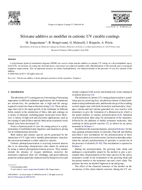 (PDF) Siloxane additive as modifier in cationic UV curable coatings