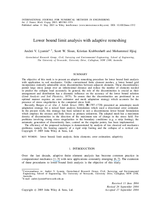 (PDF) Lower bound limit analysis with adaptive remeshing