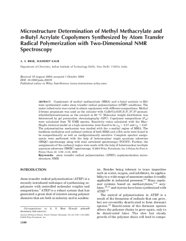 (PDF) Microstructure determination of methyl methacrylate- N -arylsubstituted itaconimide ...
