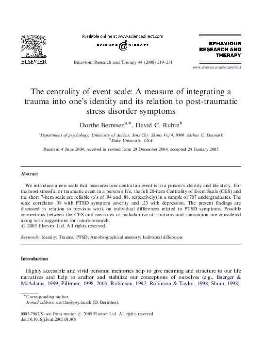 (PDF) The centrality of event scale: A measure of integrating a trauma ...