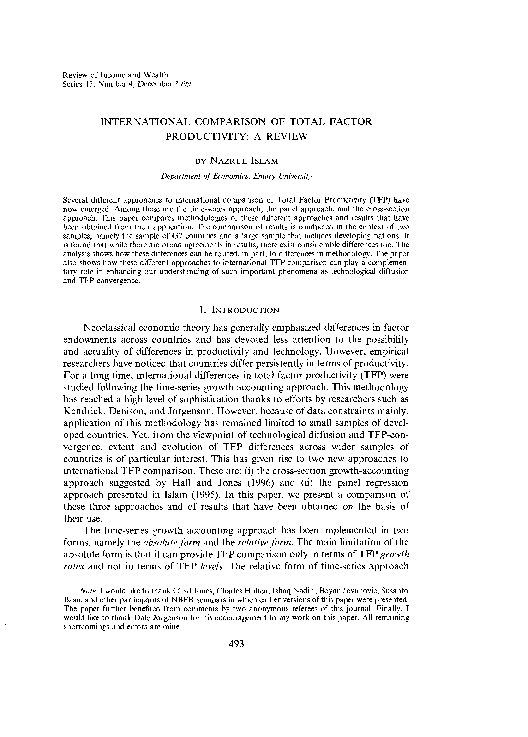 (PDF) International Comparison of Total Factor Productivity: A Review