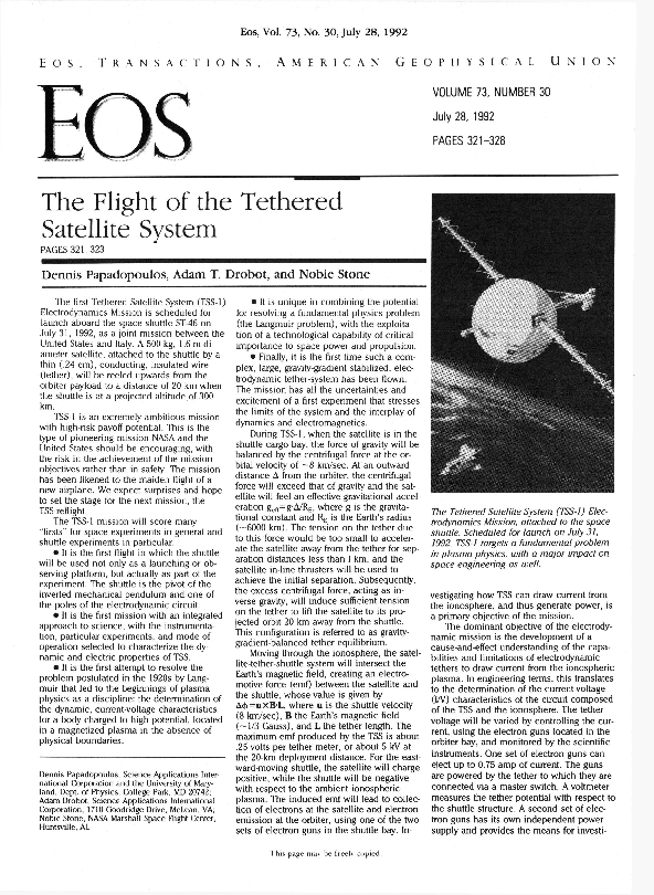 Pdf The Flight Of The Tethered Satellite System Adam Drobot