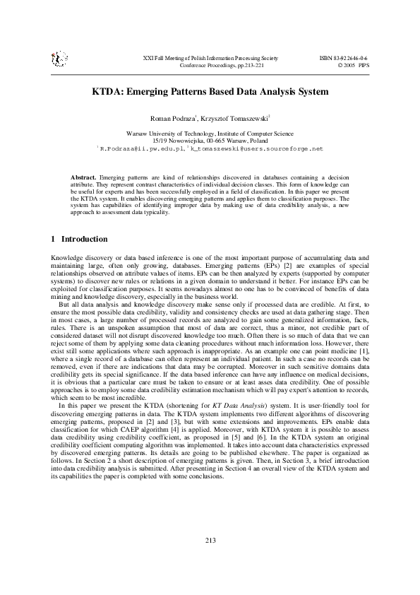 (PDF) KTDA: Emerging Patterns Based Data Analysis System