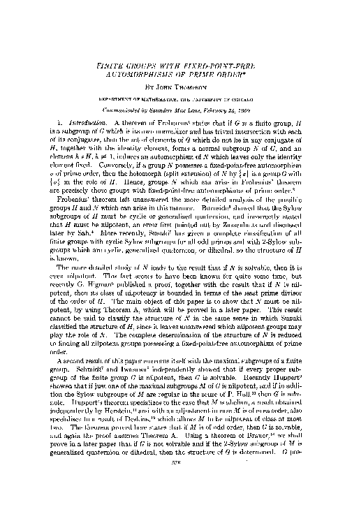 (PDF) Finite Groups with Fixed-Point-Free Automorphisms of Prime Order