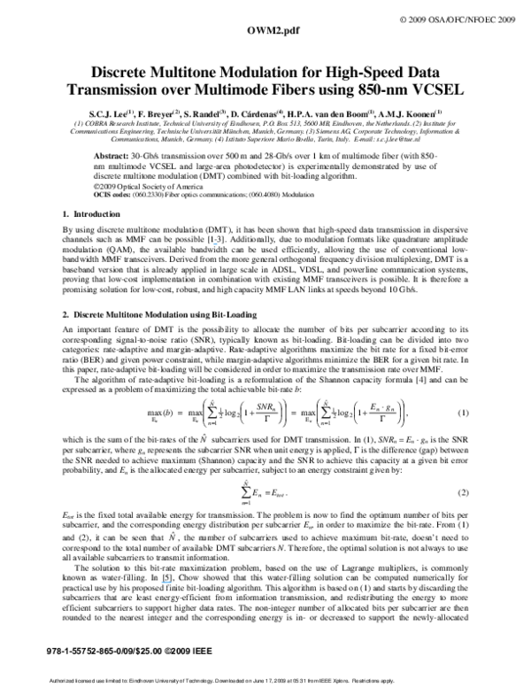 (PDF) Discrete multitone modulation for high-speed data transmission over multimode fibers using ...