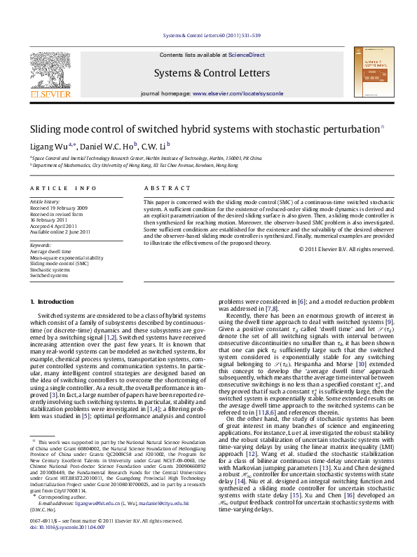 (PDF) Sliding mode control of switched hybrid systems with time-varying delay