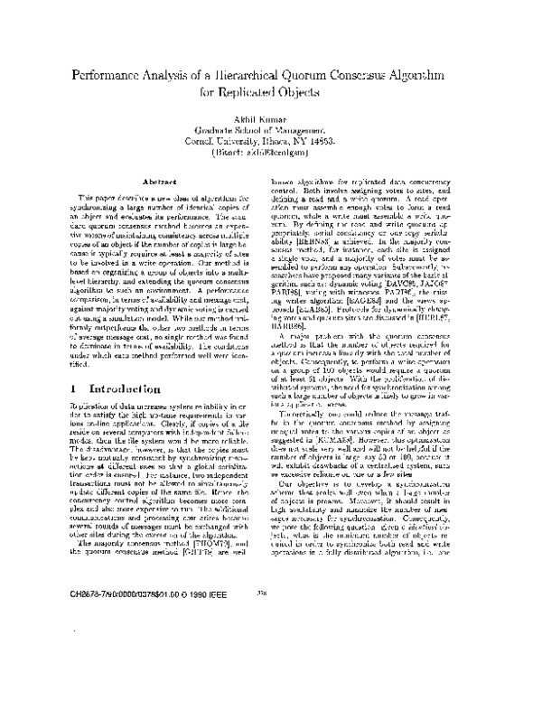 (PDF) Performance Analysis of Hierarchical Quorum Consensus Algorithm ...