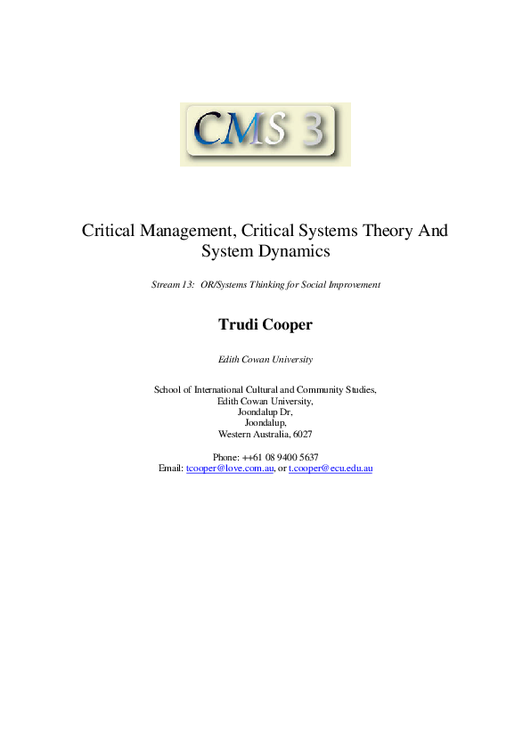 (PDF) Critical Management, Critical Systems Theory And System Dynamics