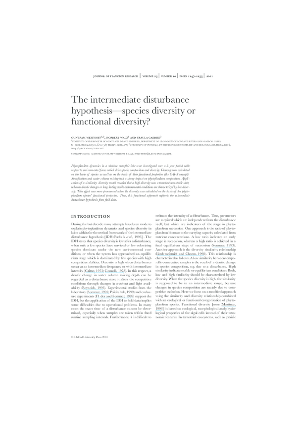 (PDF) The intermediate disturbance hypothesis--species diversity or ...